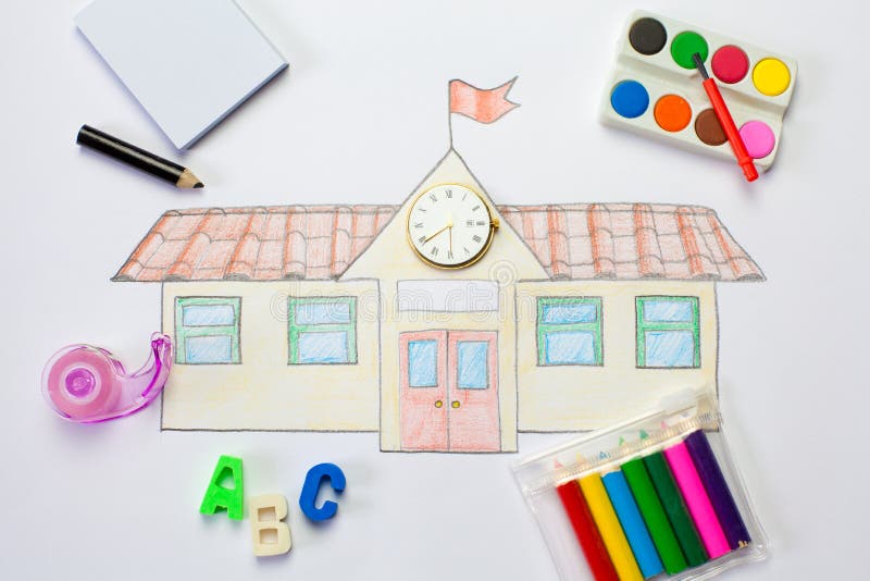 School Drawing stock illustration. Illustration of pencil - 261239664