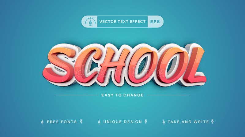 School - Editable Text Effect, Font Style Stock Vector - Illustration ...