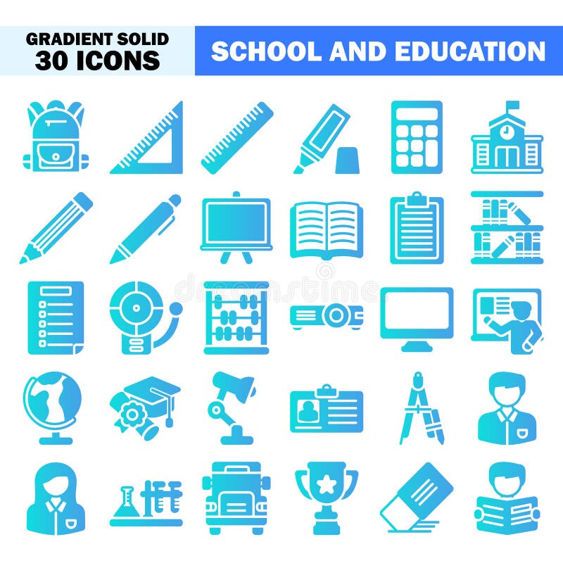 School and Educaation Icons in Gradient Solid Style for Any Projects ...