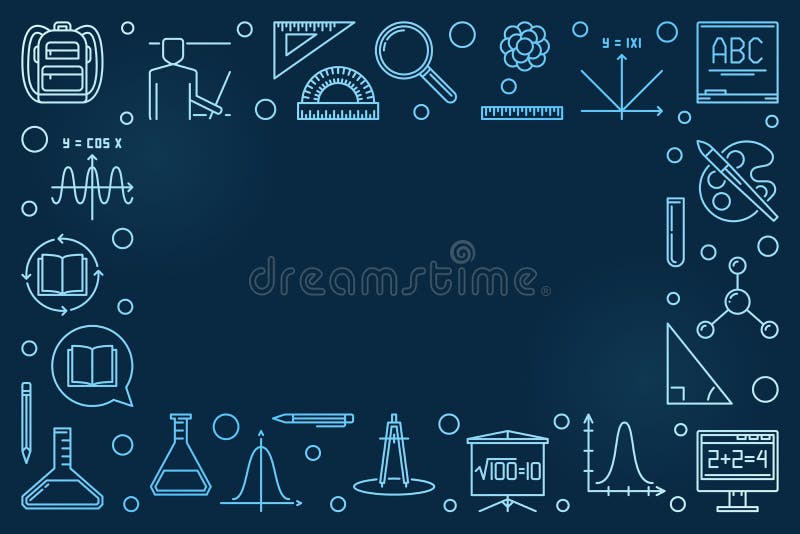 School and Education Blue Linear Frame - Vector Illustration Stock ...