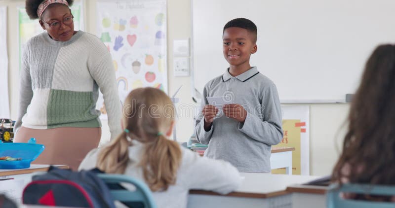 School, Education and Child with Presentation in Classroom for Lesson ...
