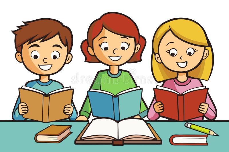 School Education.Children Study, Read a Textbook, Do Homework Stock ...