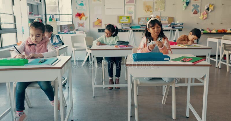 School, Education and Children Writing in Classroom for Lesson ...