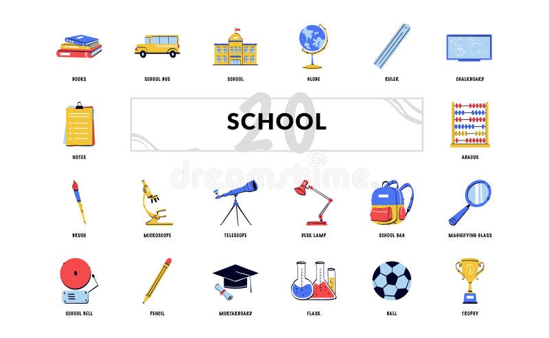 School Education Collage Class Learning Handdrawn Doodle Icon Set Stock ...