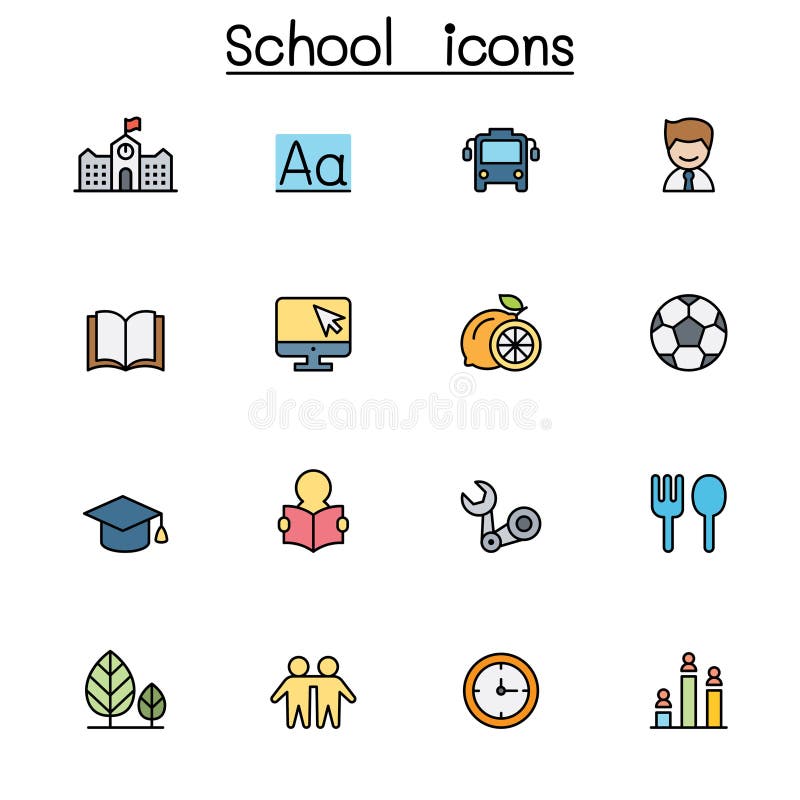 School & Education Color Line Icon Set Stock Vector - Illustration of ...