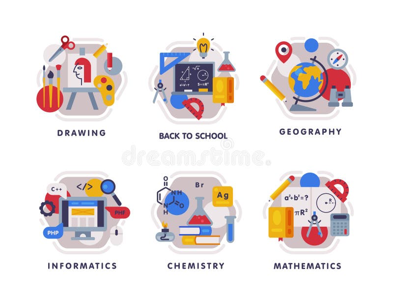 School Education Composition with Text Caption and Educational Objects ...