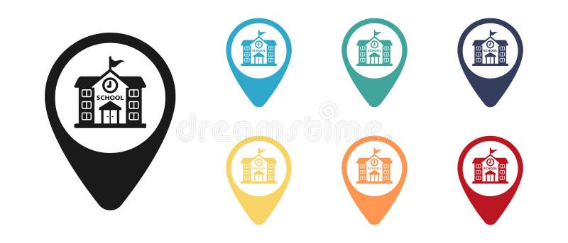 School, Education Concept. Mark on the Map. Set of Multicolored Icons ...