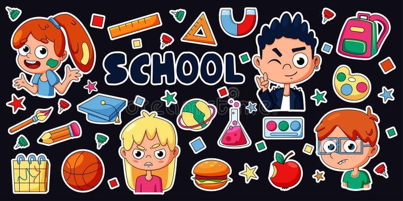 School Education. Cute Kid Sticker Badge. Office Stationery. Backpack ...