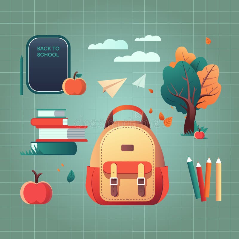 School and Education Design Elements. Stickers with Backpack, Autumn ...