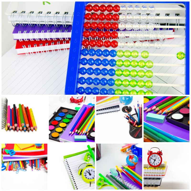 School Education Equipment Tools Collage Stock Image - Image of crayon ...
