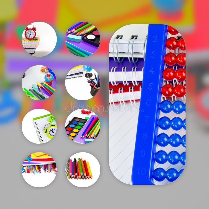 School Education Equipment Tools Collage Stock Image - Image of crayons ...