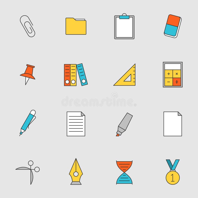 School Education Flat Line Icons Vol 3 Stock Vector - Illustration of ...
