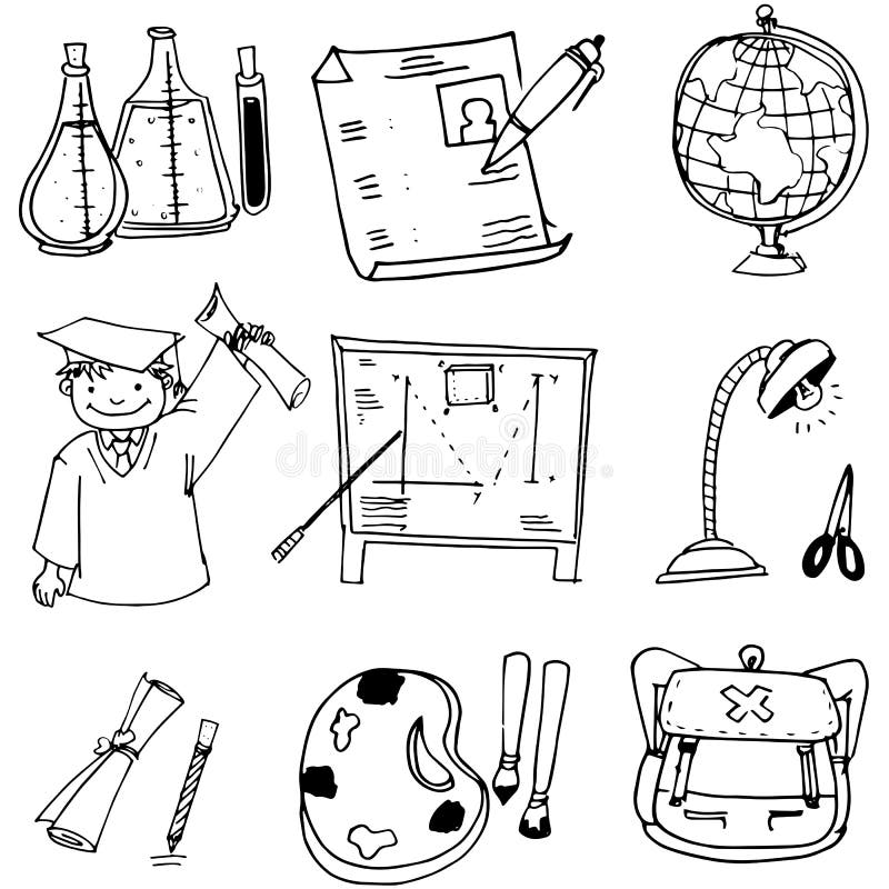 School Education with Hand Draw in Doodle Stock Vector - Illustration ...