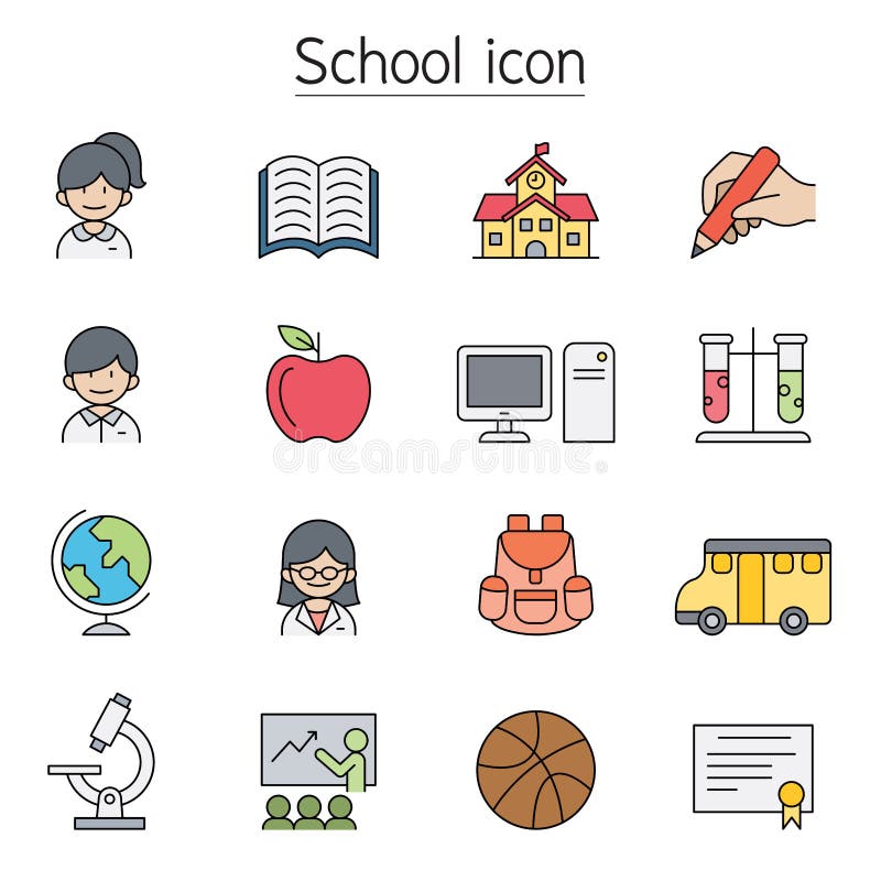 School & Education Icon Set Color Line Style Stock Vector ...