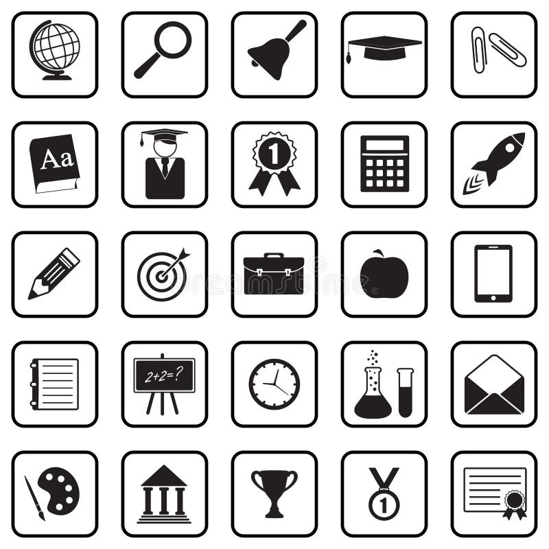 School and Education Icon Set. Teaching and Learning Symbols. Vector ...
