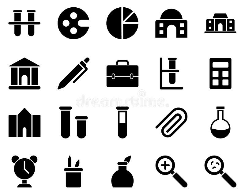 School and Education Icons Set. Germs, Lab Research Stock Illustration ...