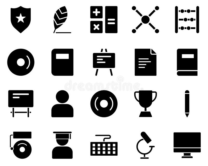 School and Education Icons Set. Monitor, Computer. Vector Illustration ...