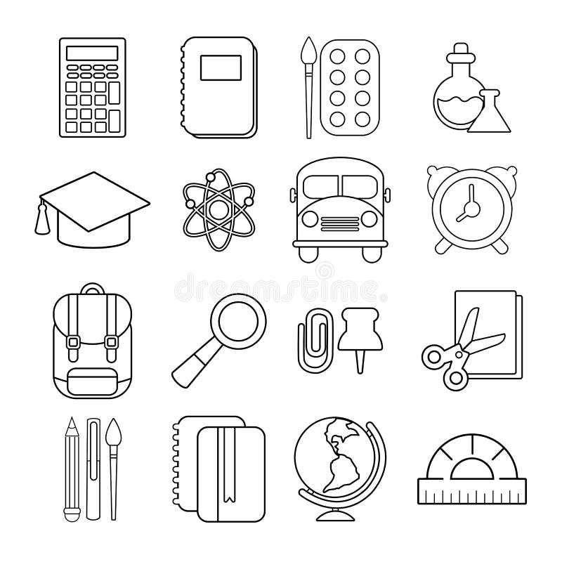 School Education Icons Set, Outline Style Stock Vector - Illustration ...