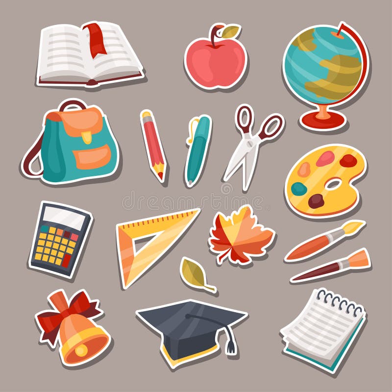 School and Education Icons, Symbols, Objects Set Stock Vector ...