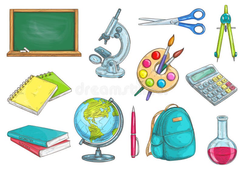 School Watercolor Cartoon Doodles Background Stock Vector ...