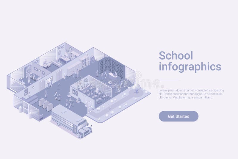 School Education Isometric Flat White Monochrome Vector Concept Stock ...