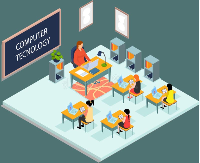 Teacher and Students Using Media and Technology in Classroom Stock ...