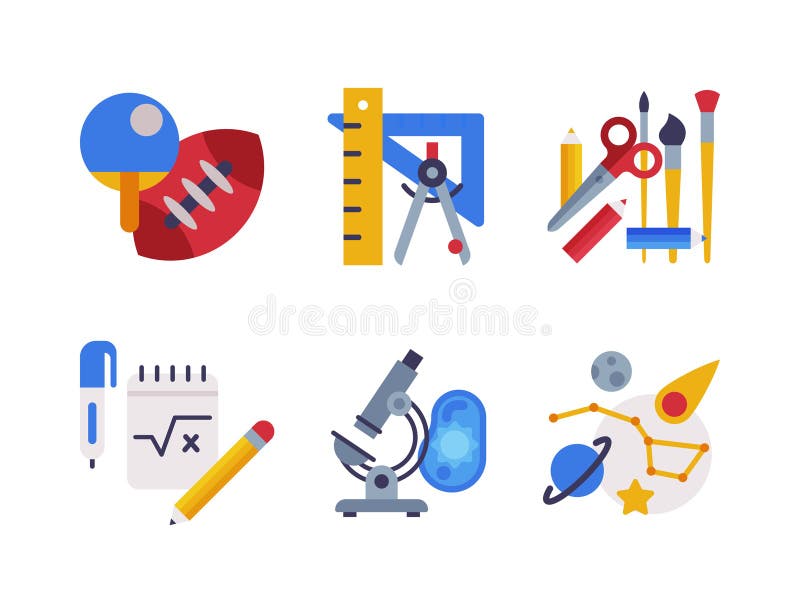 School Education Object with Biology, Sport, Astronomy, Geometry and ...