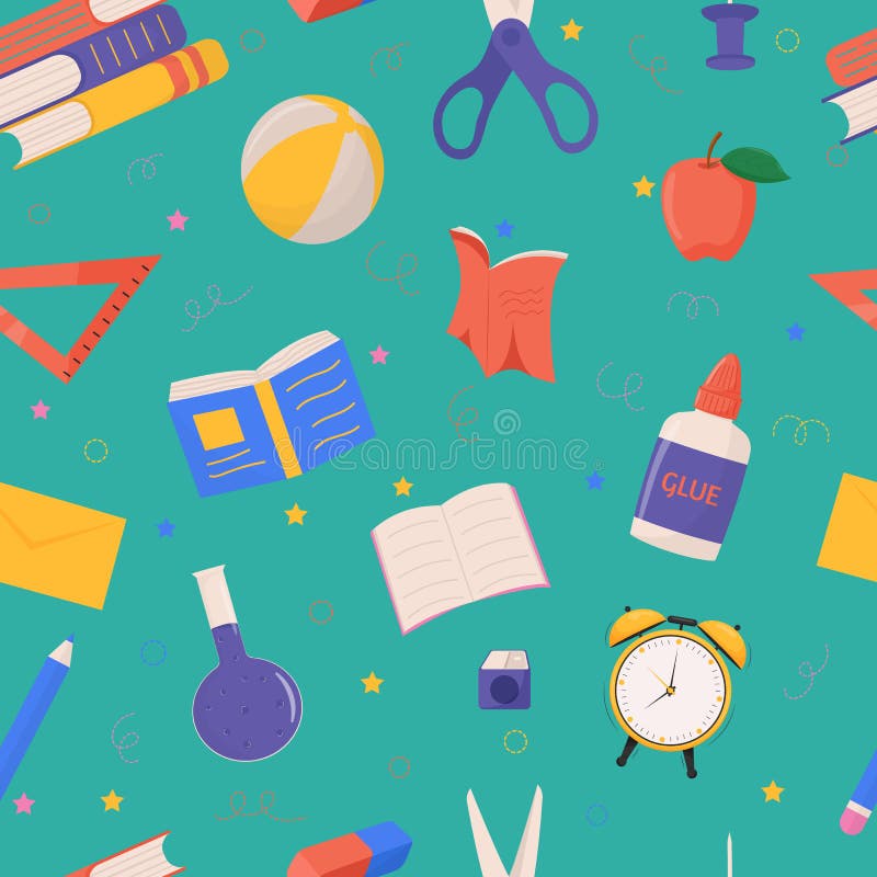 School and Education Related Objects Seamless Pattern. Vector ...
