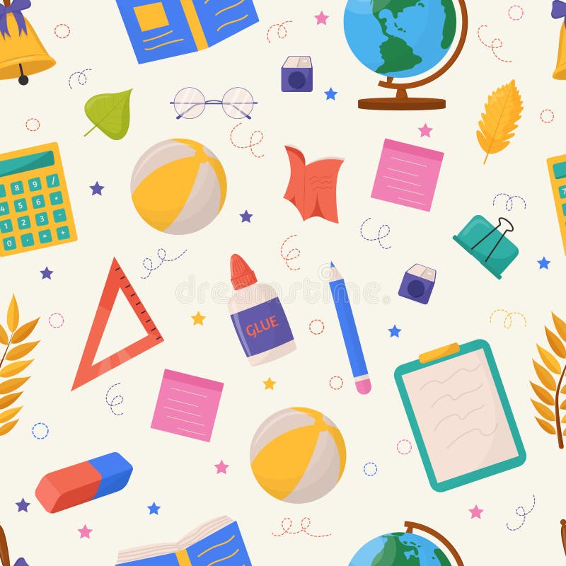 School and Education Related Objects Seamless Pattern. Vector ...