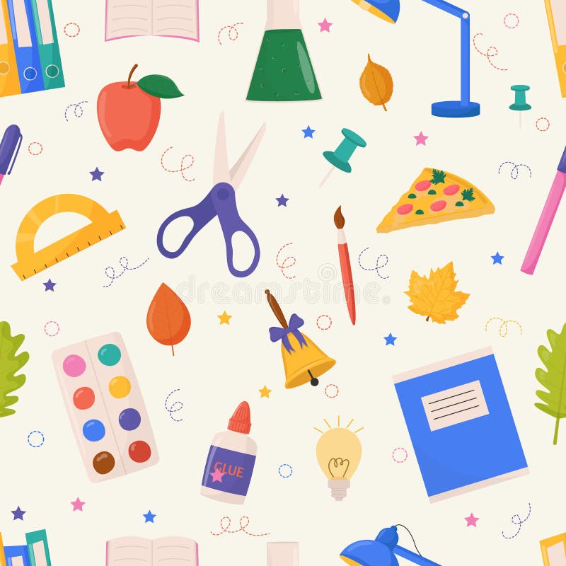 School and Education Related Objects Seamless Pattern. Vector ...