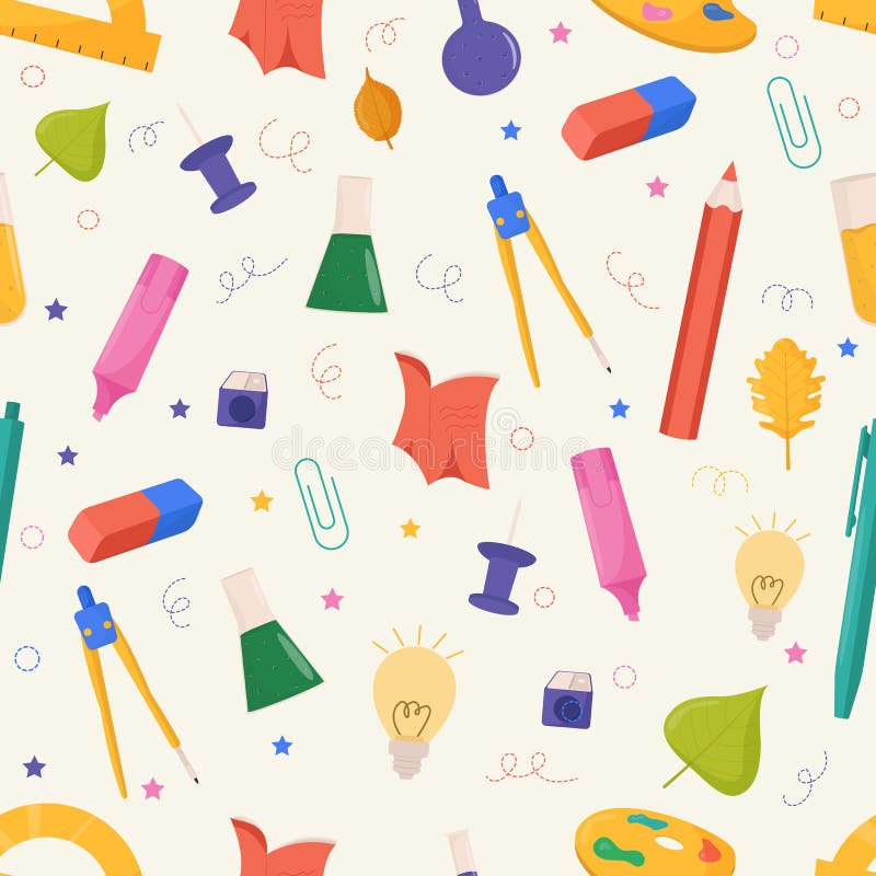 School and Education Related Objects Seamless Pattern. Vector ...
