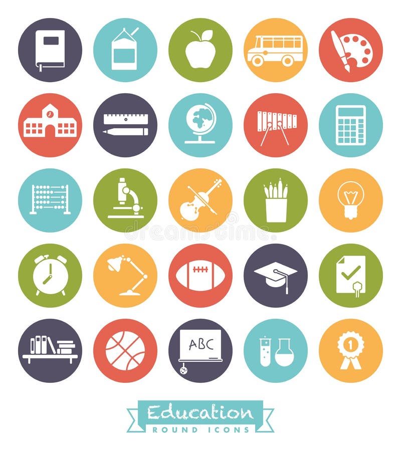 School and Education Round Color Icon Set Stock Vector - Illustration ...