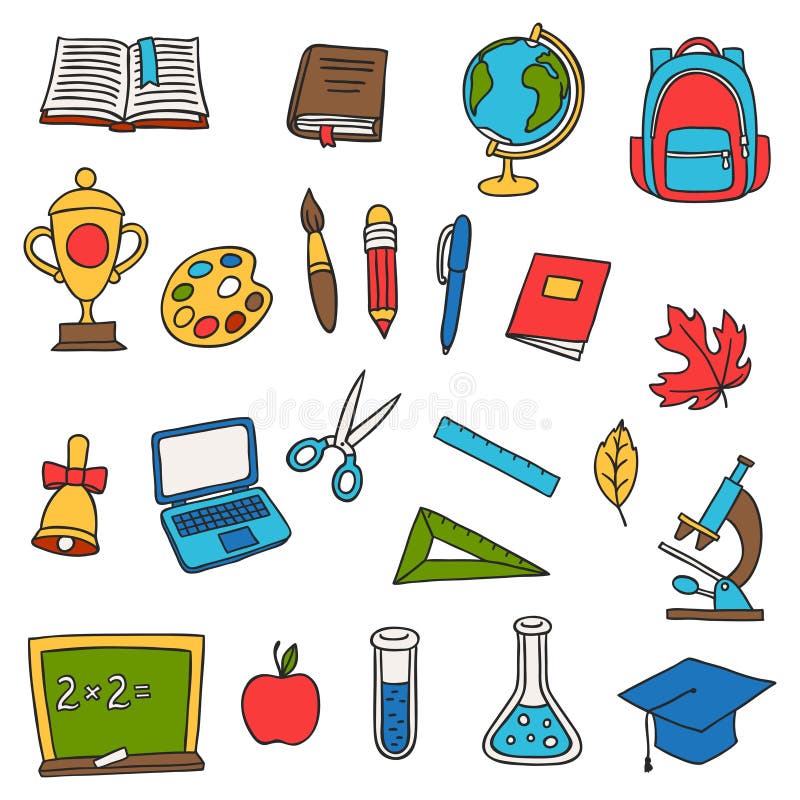 School and Education Set of Hand Drawn Icons on Stock Vector ...