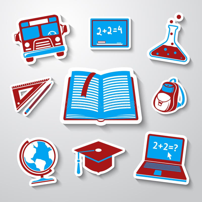 School, Education Sticker Icons Set with - Globe Stock Vector ...