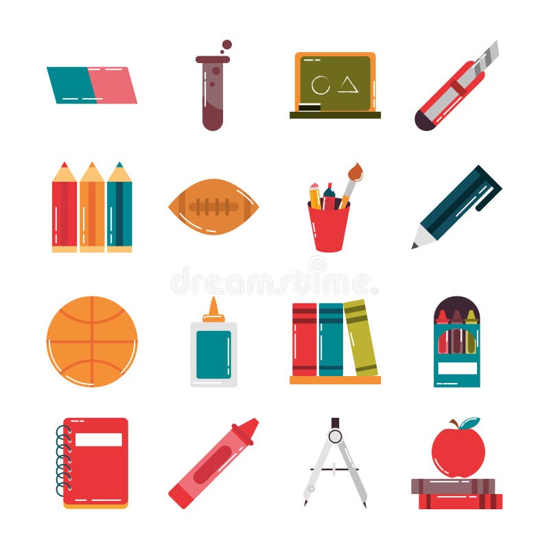 School Education Supply Class Stationery Flat Style Icons Set Stock ...