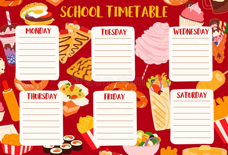 School Education Timetable Schedule with Fast Food Stock Vector ...