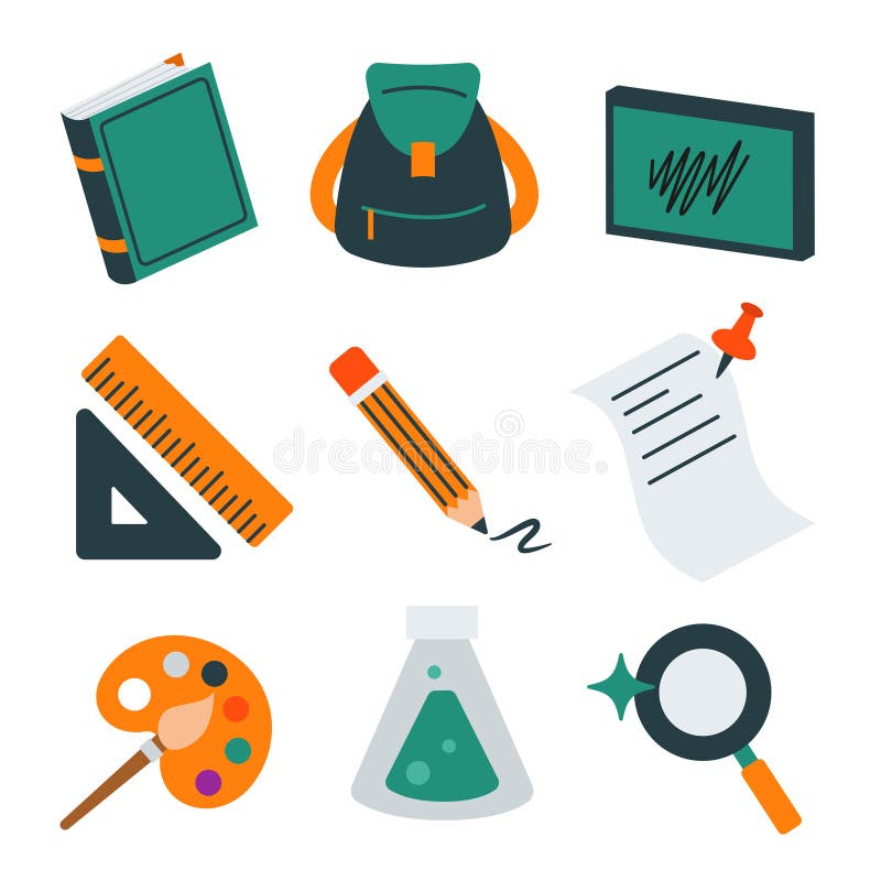 School and Education Vector Icon Set, Flat Design Illustration, Back To ...