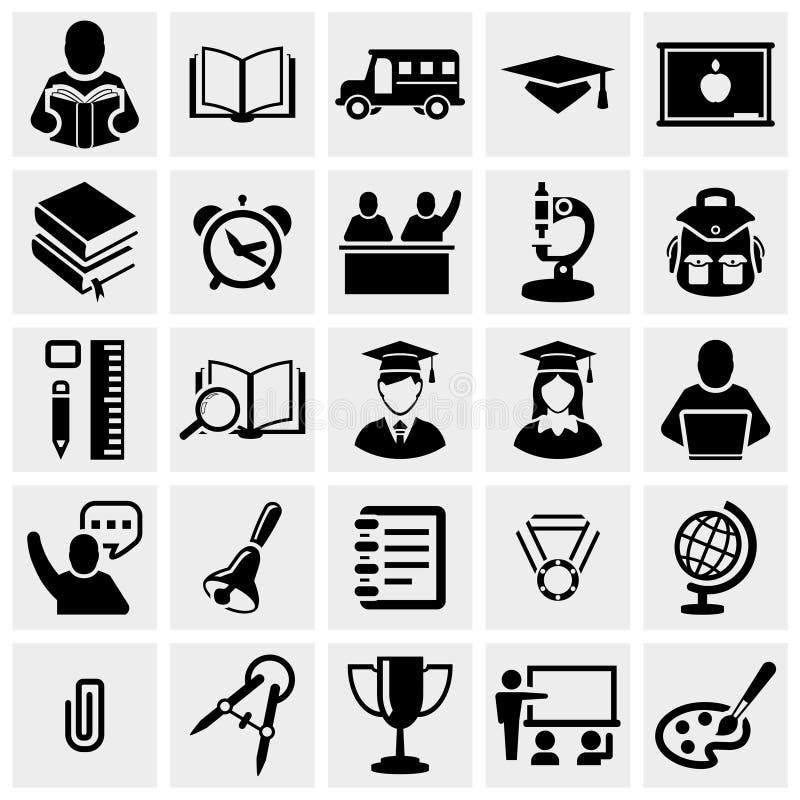 Education Vector Icon Set on Gray Stock Vector - Illustration of ...