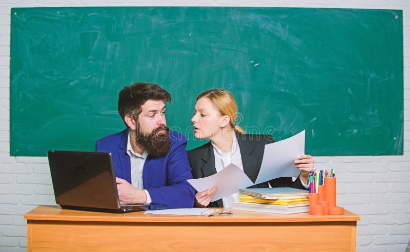School Educator with Laptop and Principal with Documents. Educational ...
