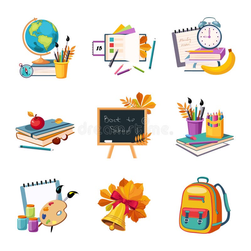 School and Eduction Related Sets of Objects Stock Vector - Illustration ...
