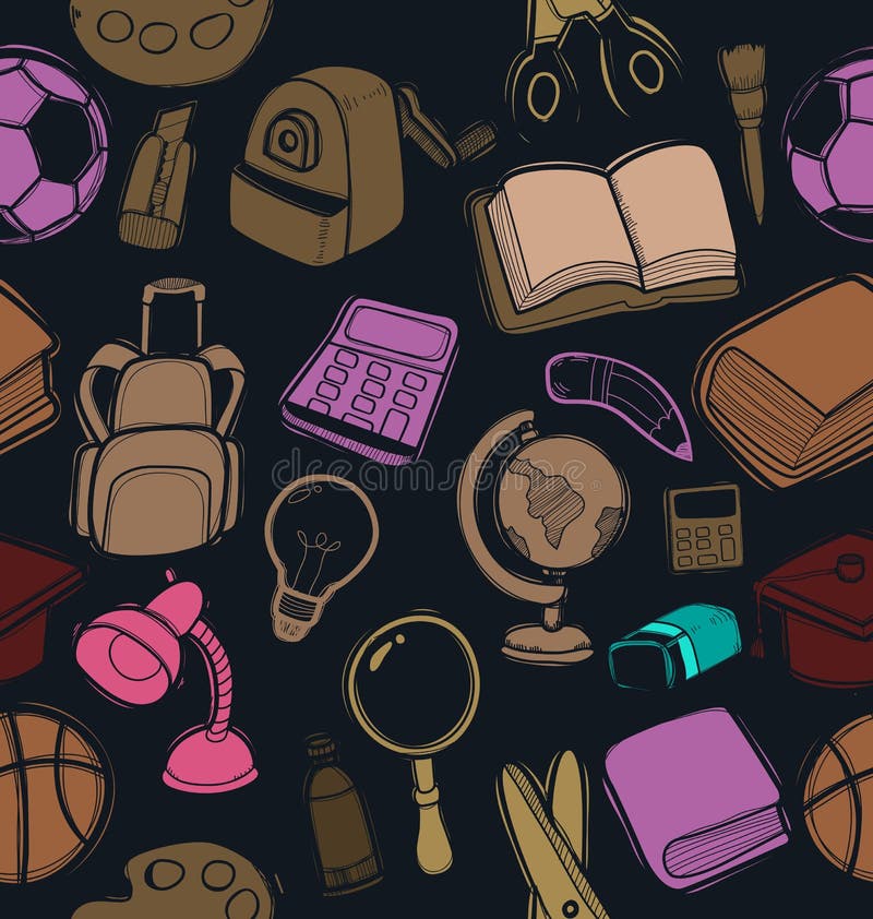 School Element Doodle Pattern Stock Illustration - Illustration of draw ...