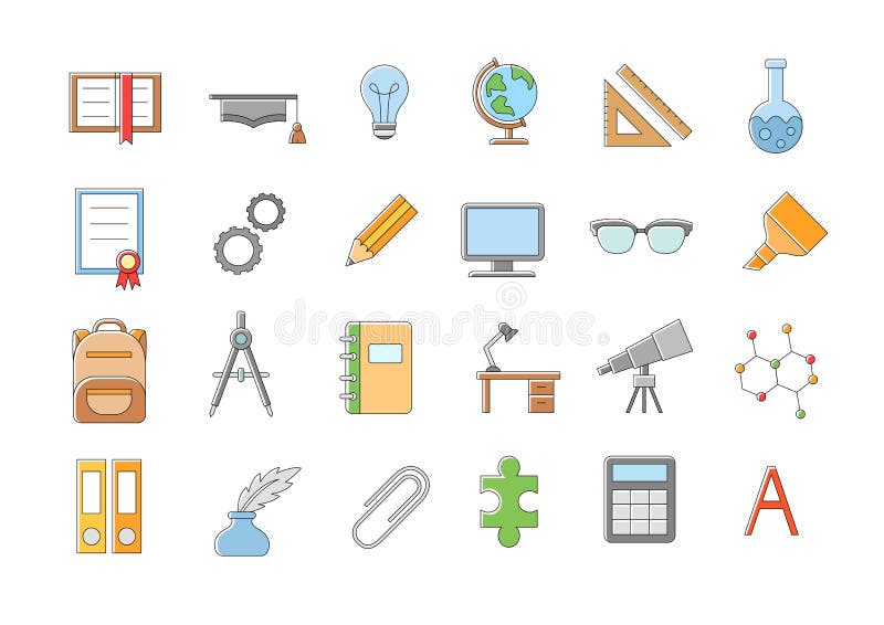 School elements icons set stock illustration. Illustration of apple - 74815062
