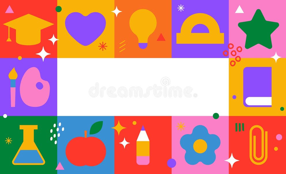 School Elements Set. Vector Flat Illustration. Back To School. Set of Different School Supplies ...
