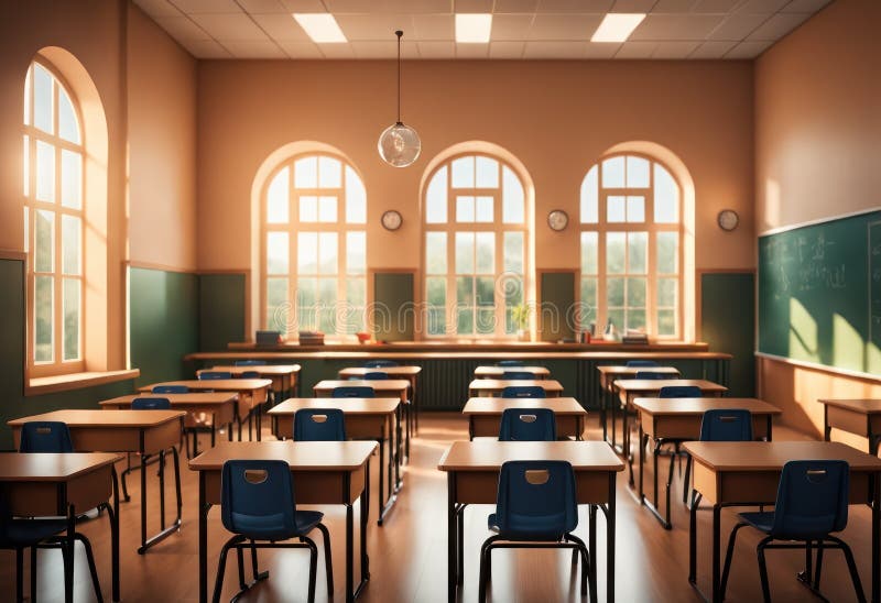School Empty Classroom with Desks and Chair Iron Wood for Studying ...