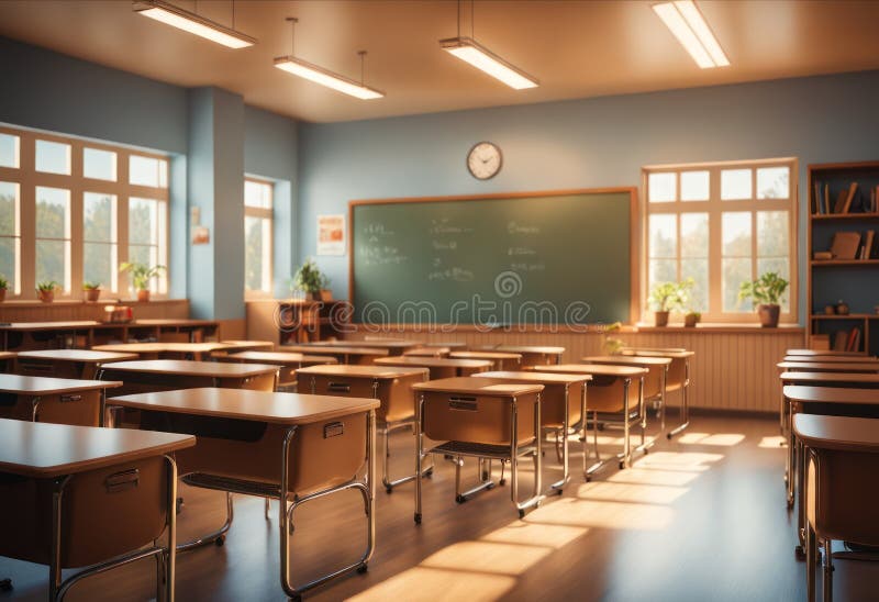 School Empty Classroom with Desks and Chair Iron Wood for Studying ...