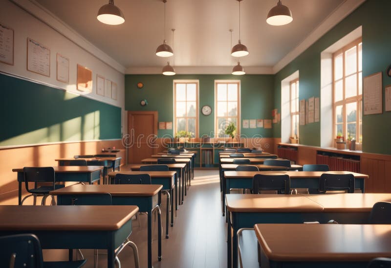 School Empty Classroom with Desks and Chair Iron Wood for Studying ...