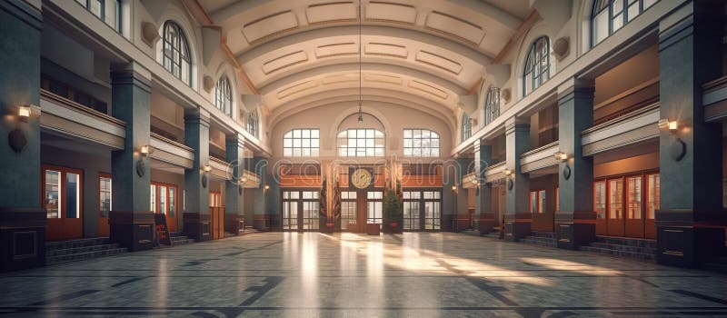 School Entrance with High Ceiling Lobby Stock Photo - Image of security ...