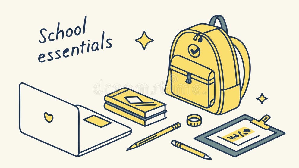 School Essentials, Laptop, Backpack, Learning Tools Banner. Vector ...