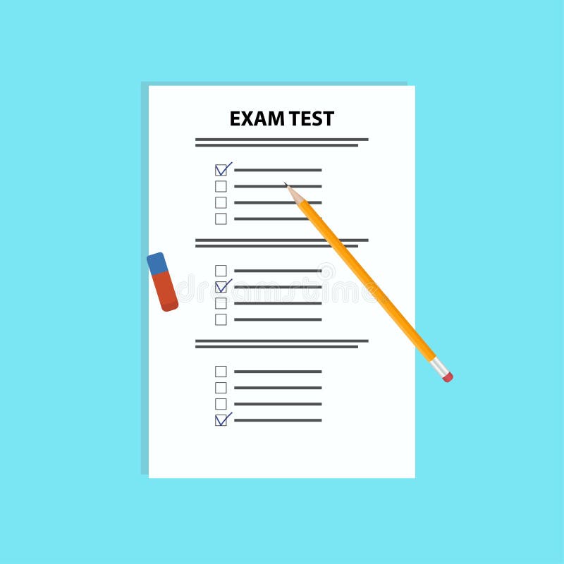 School Exam Test with Pen and Eraser.Flat Vector Illustration. Stock ...