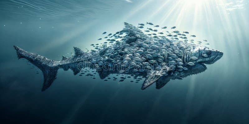 School of Fish Forming a Shark Shape Underwater Stock Photo - Image of ...